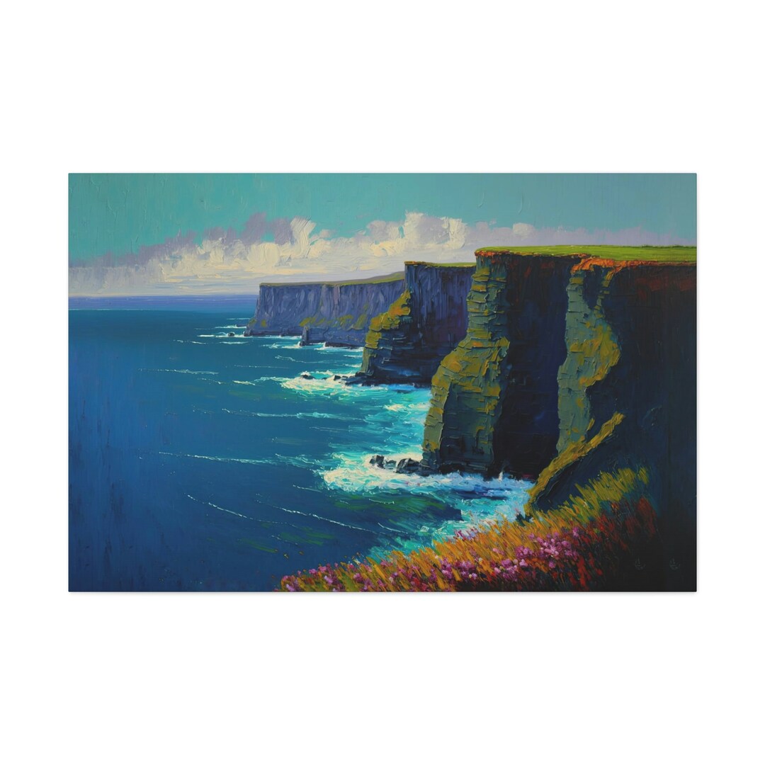 Cliff Ocean Side Canvas Art Ready to Hang Large Print, Oil Painting ...