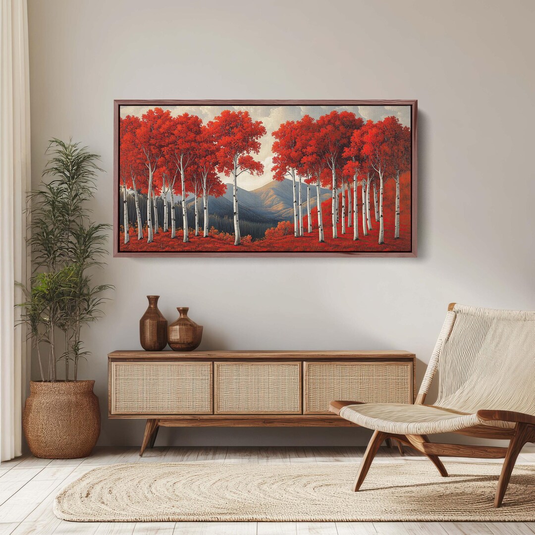 Red Aspen Tree Art, Fall Tree Painting, Mountain Aspens, Autumn Colors ...