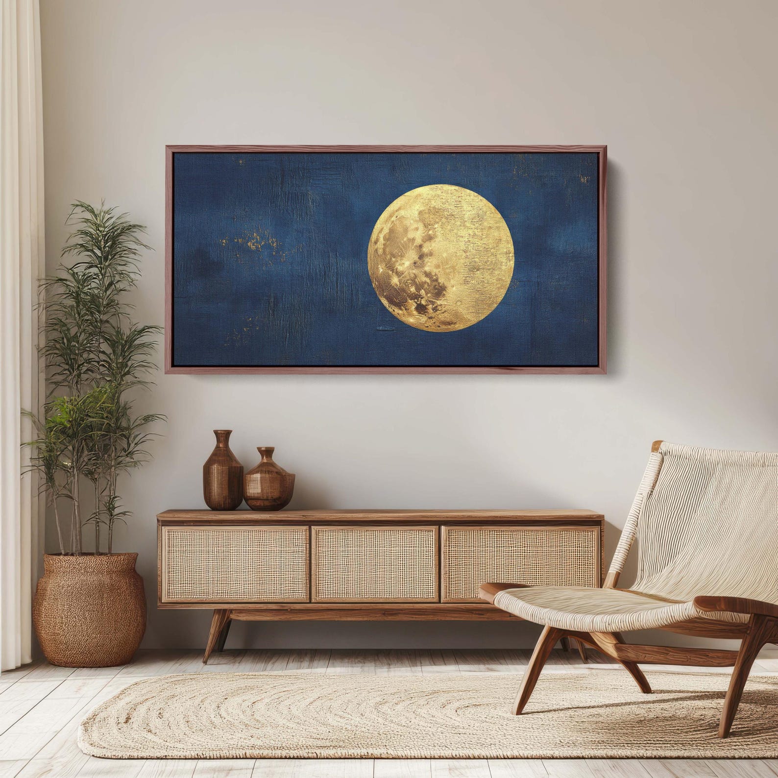 Indigo Gold Moon, Full Moon Art, Moon Landscape, Contemporary Art ...
