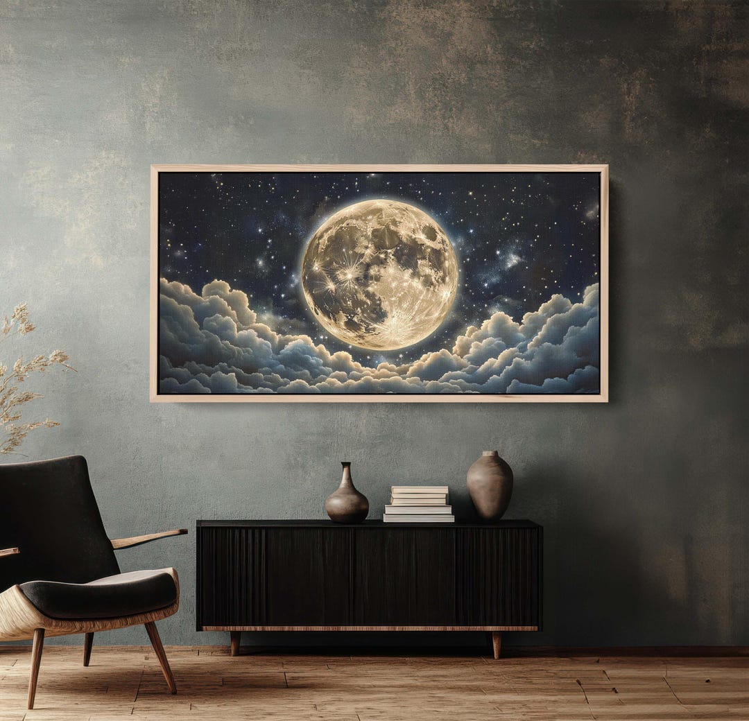 Cloudy Moon Sky, Moon Painting, Moon and Stars, Full Moon - Etsy