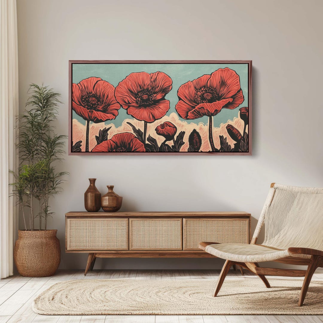 Red Poppies Art, Poppy Print, Linocut Print, Scandinavian Art - Etsy