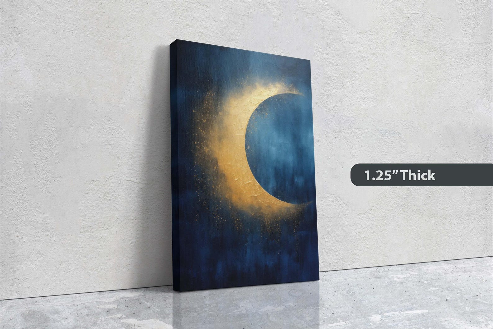 Moon Canvas Painting: Gold and Indigo Night Sky (minimalist Decor) - Etsy