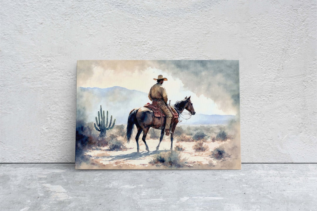 Watercolor Cowboy Canvas Art Ready to Hang Large Print, Old West, Horse ...
