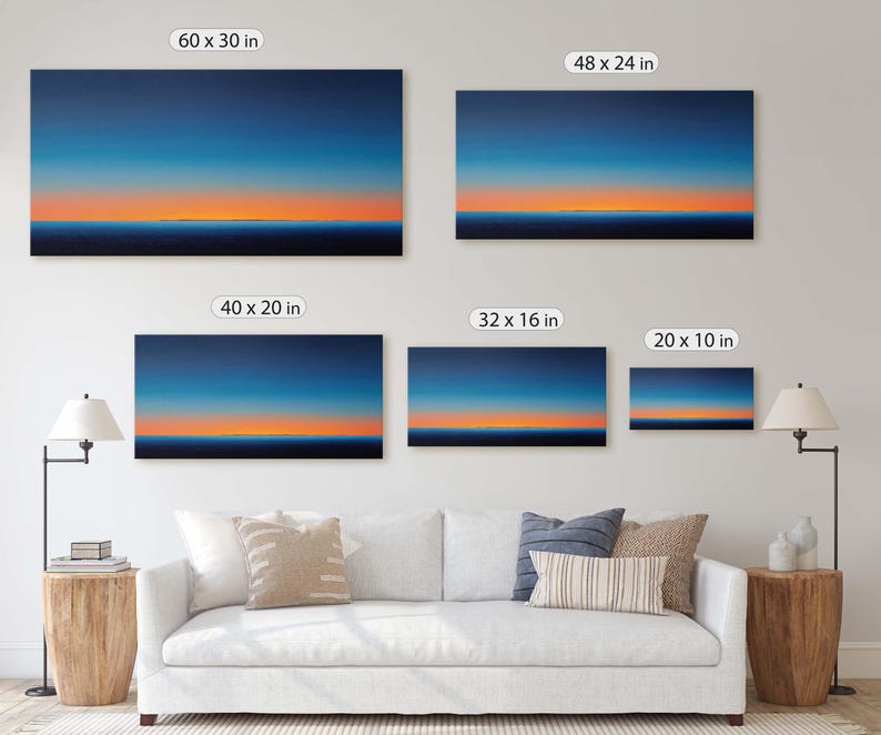 Minimalist Ocean Sunset Canvas, Abstract Seascape Wall Art, Modern ...