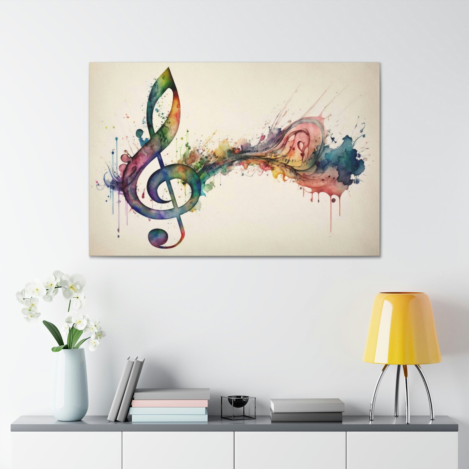 Watercolor Musical Note Canvas Art Ready to Hang Large Print, Music ...