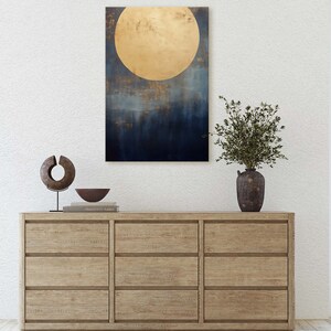 Gold Moon on Indigo, Moon Painting, Minimalist Art, Circle Indigo ...