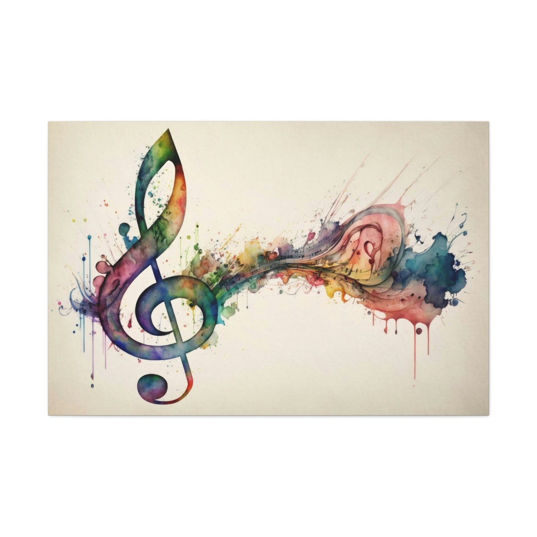 Watercolor Musical Note Canvas Art Ready to Hang Large Print, Music ...