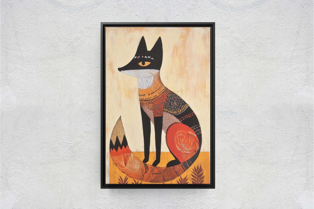 Scandinavian Fox, Folk Art, Celestial Art, Framed Canvas, Nature Print ...