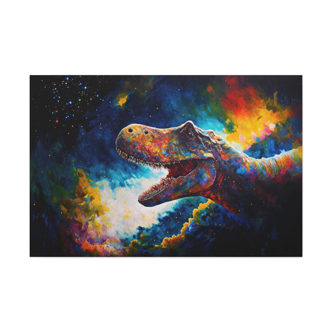 T-rex Canvas Art Ready to Hang Large Print, Oil Painting, Colorful ...