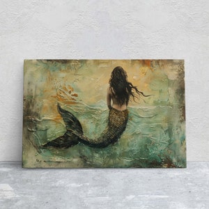 Mermaid in Solitude, Nautical Artwork, Ocean Decor, Mythical Creature ...