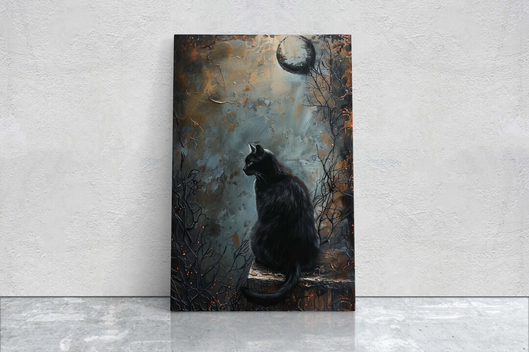 Crypt Cat, Black Cat, Creepy Decor, Framed Canvas, Halloween Decor ...