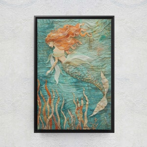 Mermaid in Garden, Nautical Artwork, Ocean Decor, Mythical Creature ...