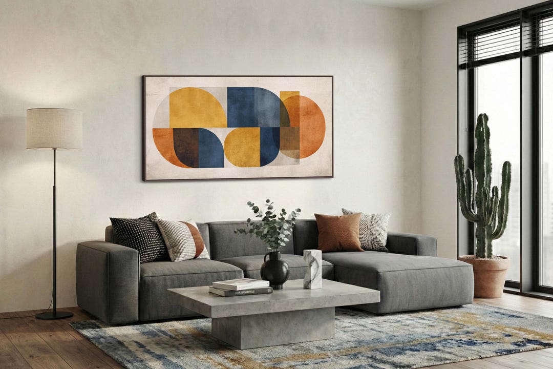 Mid Century Modern Geometric Shapes Navy Mustard Rust Canvas Print - Etsy