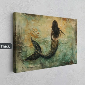 Mermaid in Solitude, Nautical Artwork, Ocean Decor, Mythical Creature ...