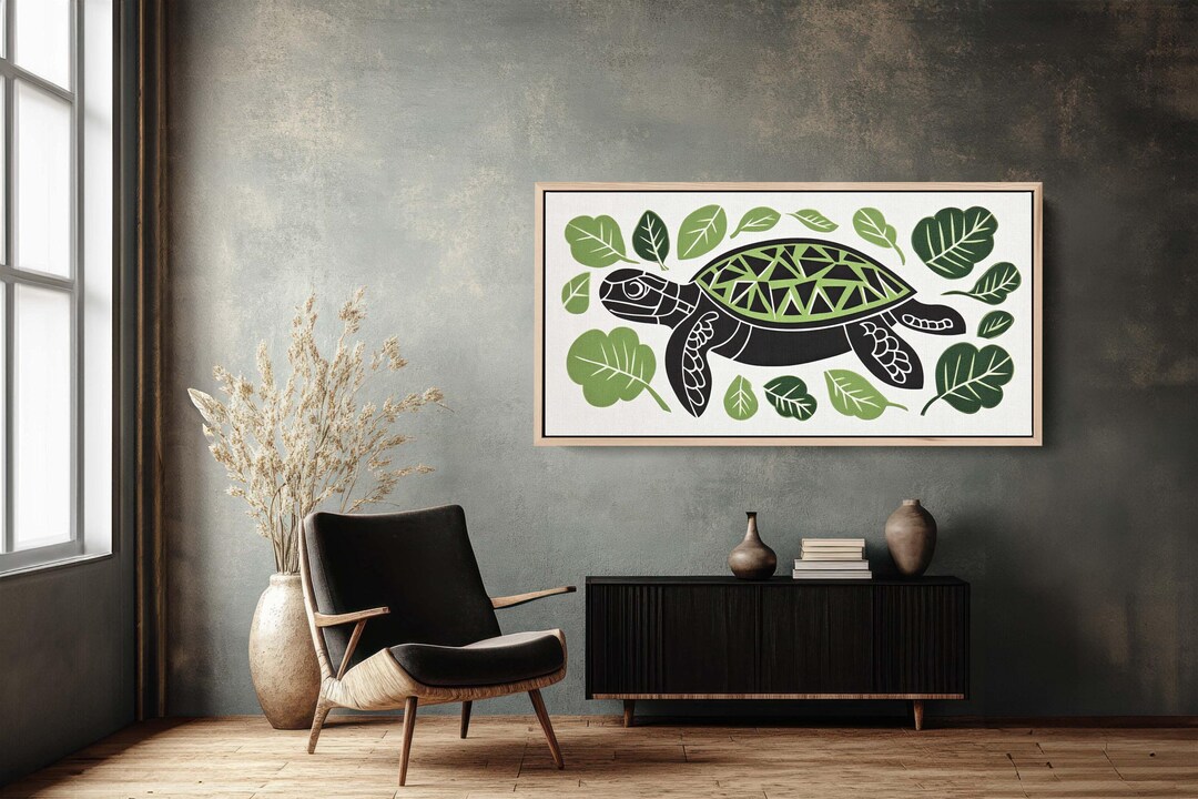 Scandinavian Turtle Canvas, Folk Art Linocut (framed, Large) - Etsy