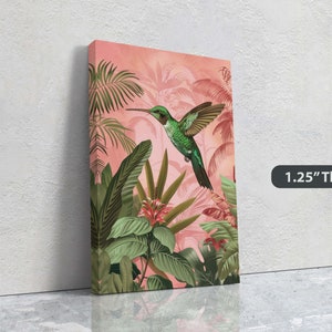 Hummingbird Painting, Pink Tropical, Botanical Jungle, Maximalist Decor ...