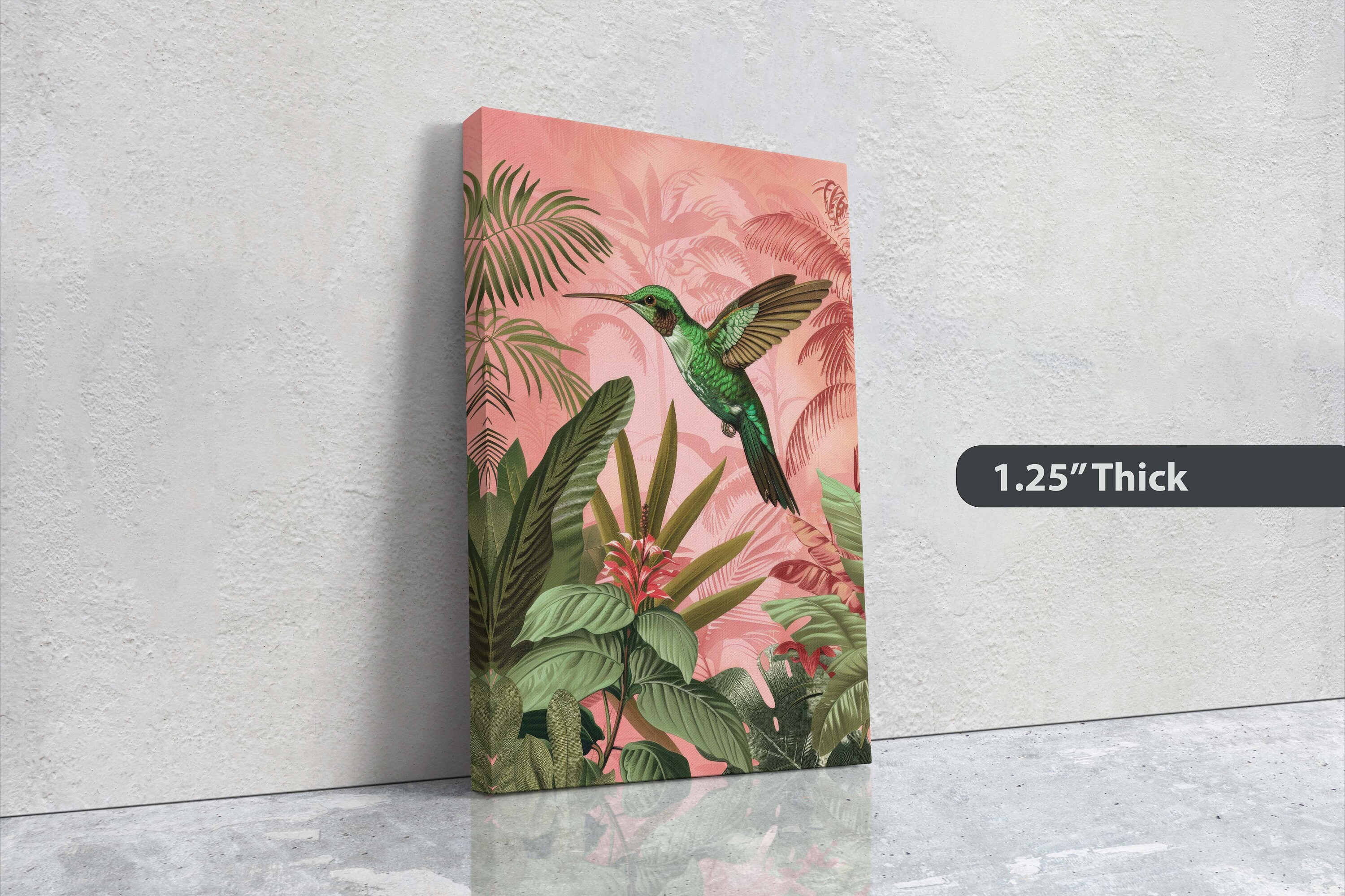 Hummingbird Painting, Pink Tropical, Botanical Jungle, Maximalist Decor ...