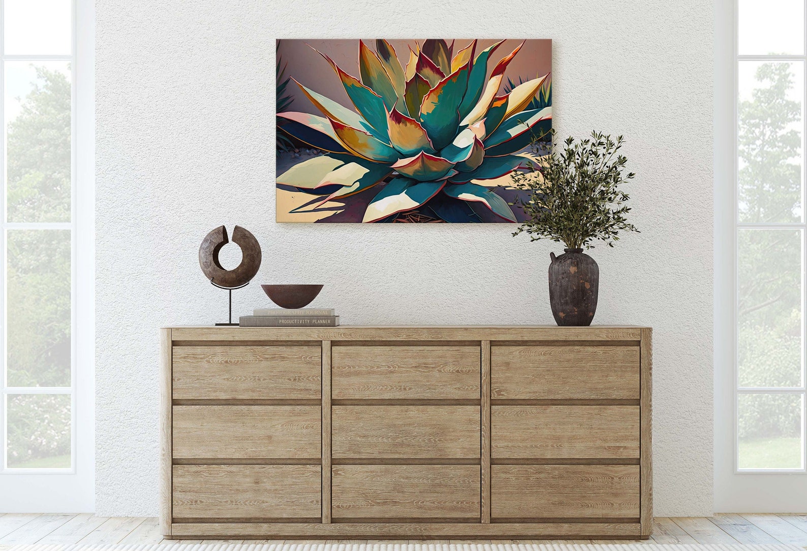 Agave Cactus Art, Modern Colorful, Plant Decor, Contemporary Art, Ready ...