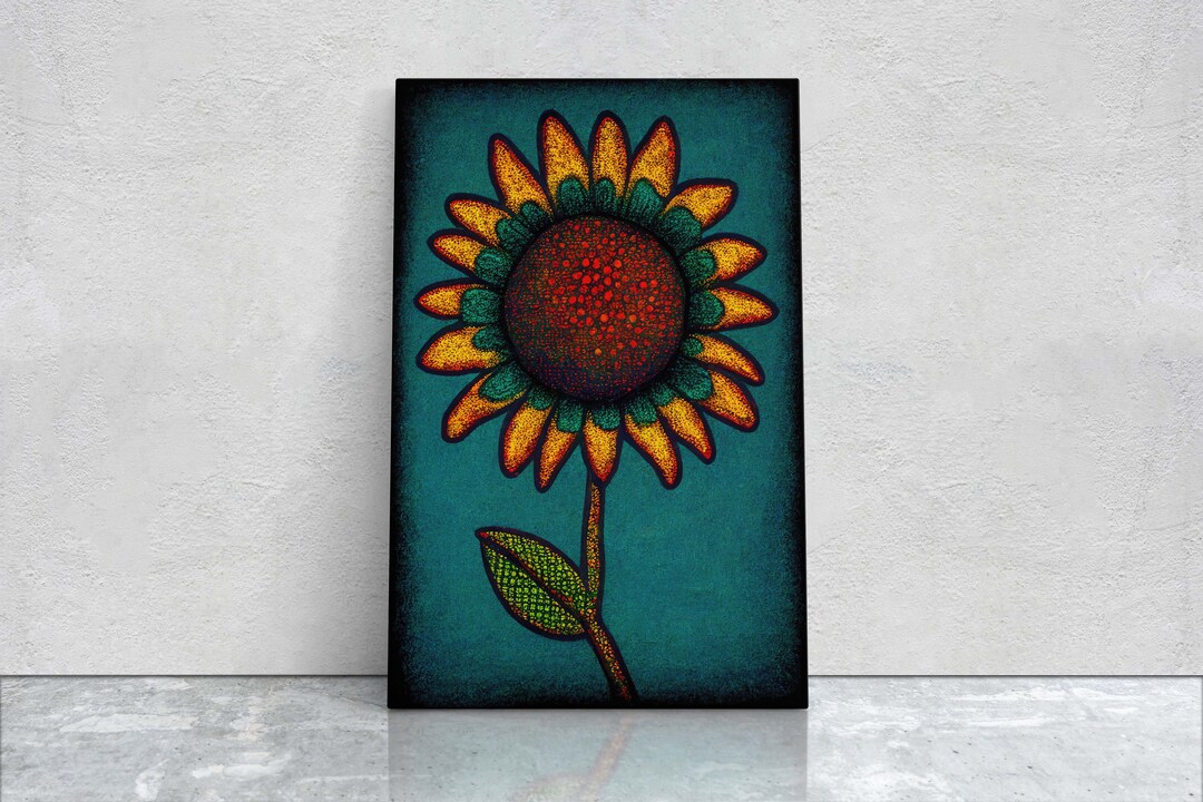 Sunflower, Abstract, Pointillism, Flower Decor, Large Canvas Print ...