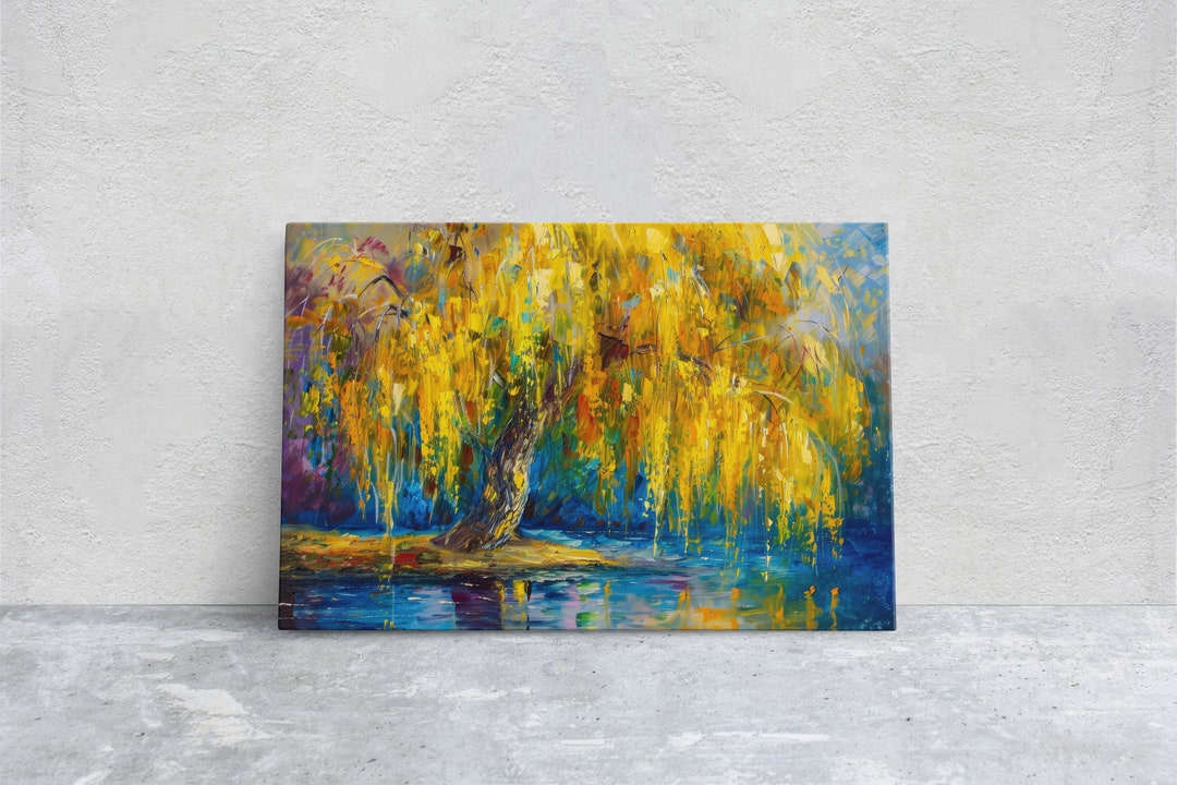 Golden Willow, Weeping Willow, Abstract Modern, Framed Canvas, Large ...