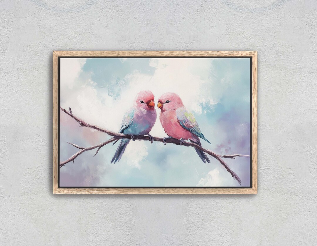 Love Birds, Love at First Sight, Bird Art Print, Pastel Colors, Blue ...