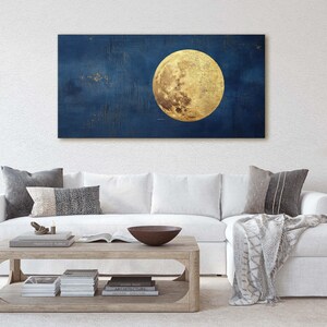 Indigo Gold Moon, Full Moon Art, Moon Landscape, Contemporary Art ...