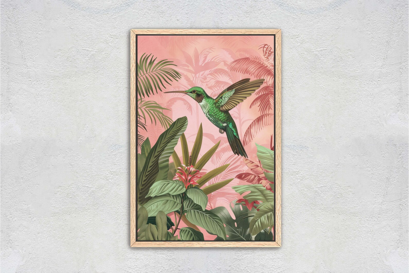 Hummingbird Painting, Pink Tropical, Botanical Jungle, Maximalist Decor ...