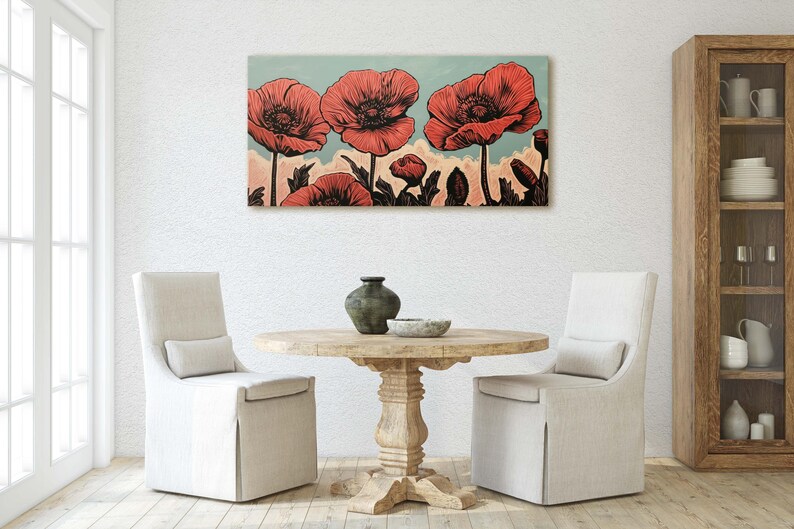 Red Poppies Art, Poppy Print, Linocut Print, Scandinavian Art - Etsy