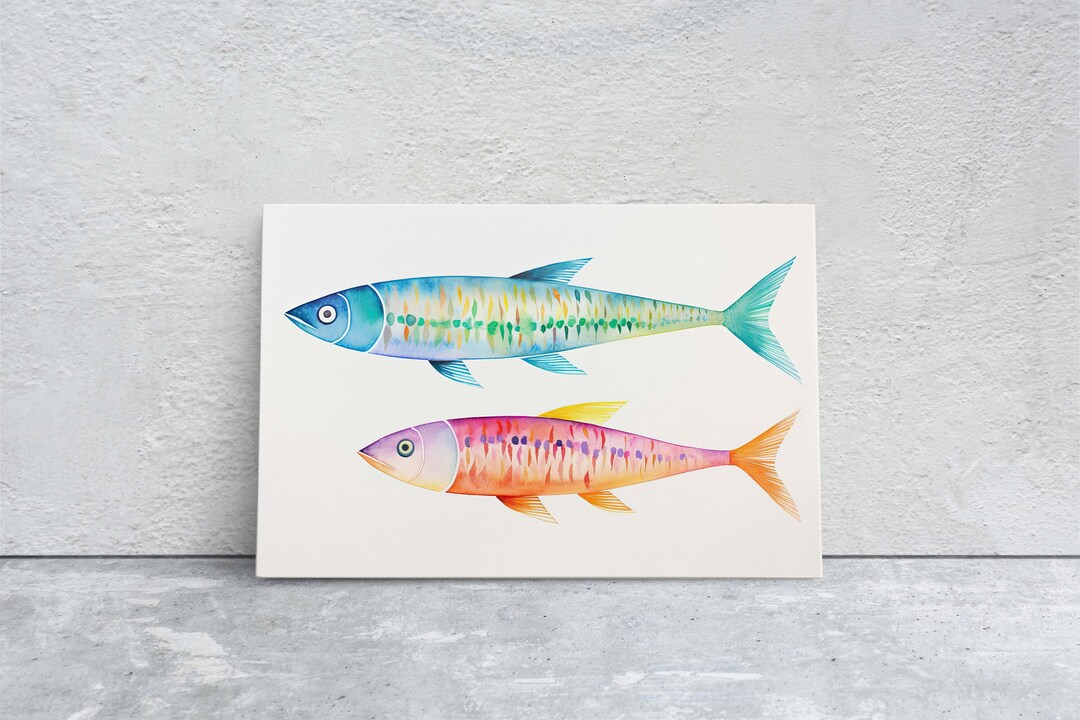 Watercolor Sardine, Fish Painting, Vibrant Color, Kitchen Print, Dining ...