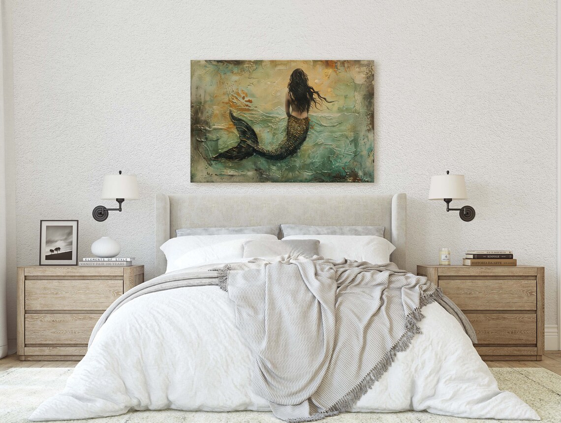 Mermaid in Solitude, Nautical Artwork, Ocean Decor, Mythical Creature ...