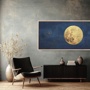 Indigo Gold Moon, Full Moon Art, Moon Landscape, Contemporary Art ...