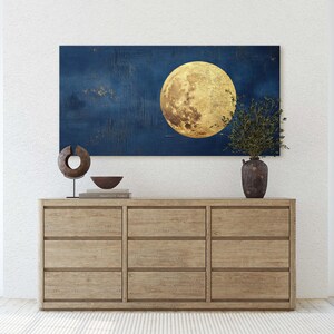 Indigo Gold Moon, Full Moon Art, Moon Landscape, Contemporary Art ...