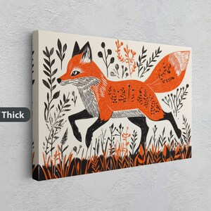 Fox Linocut, Folk Art, Scandinavian Art, Framed Canvas, Nature Print ...