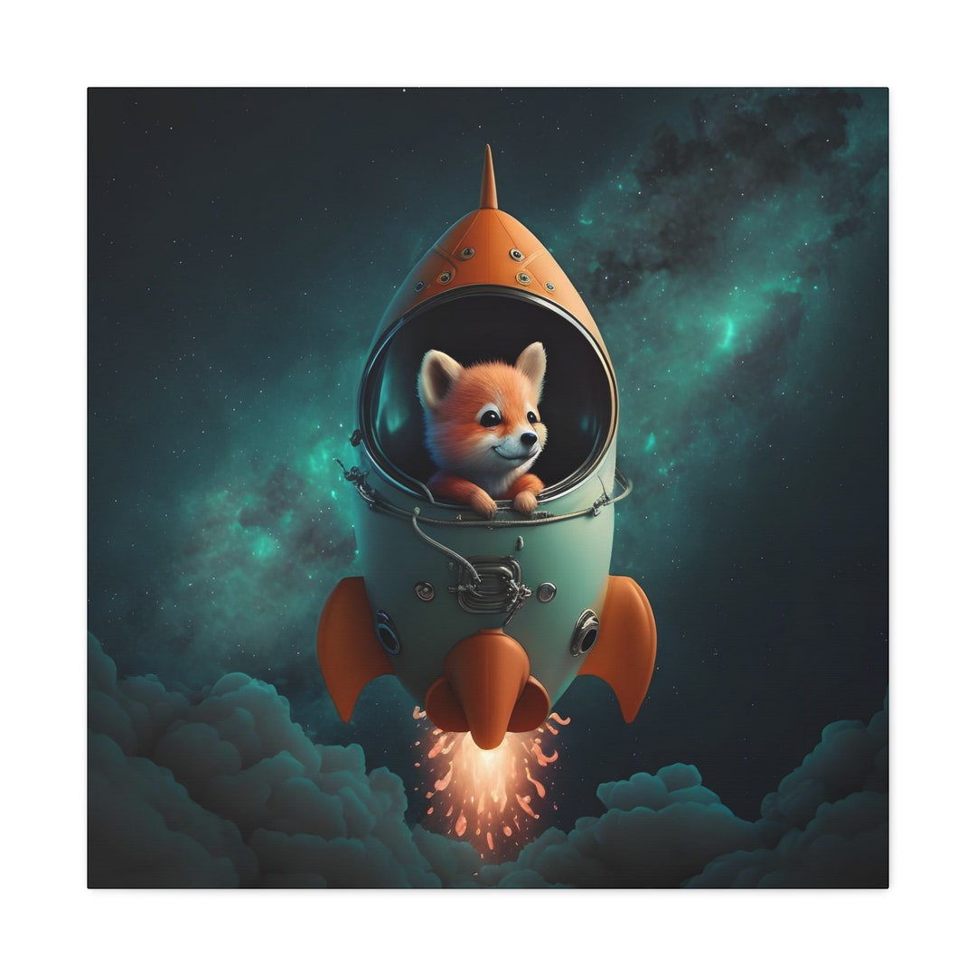 Fox Rocket Ship Canvas - Etsy