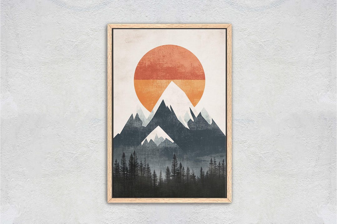Mountain Sunrise, Contemporary Print, Linocut Print, Scandinavian ...
