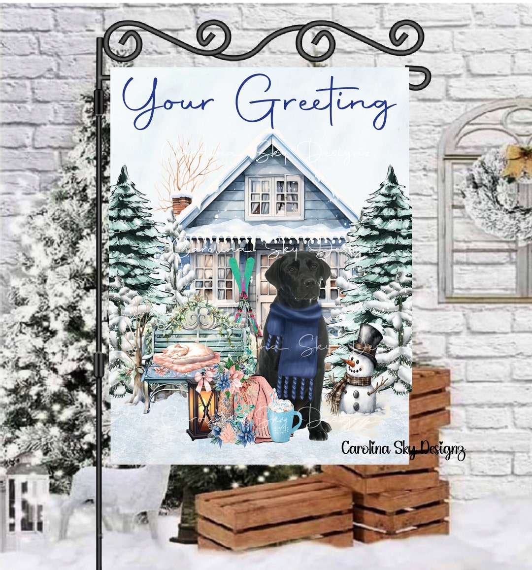 Personalized Lab Winter Garden Flag, 5 LAB CHOICES Winter Lab Winter ...