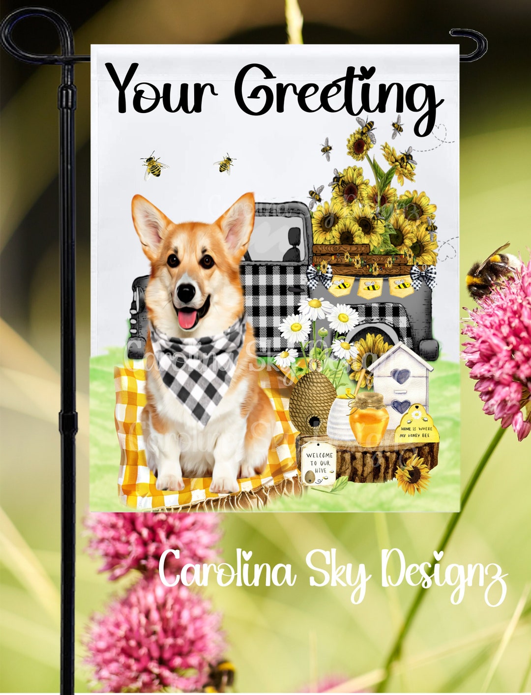 ONE of a KIND Corgi Garden Flag 5 Corgi Choices Personalized Sunflower ...
