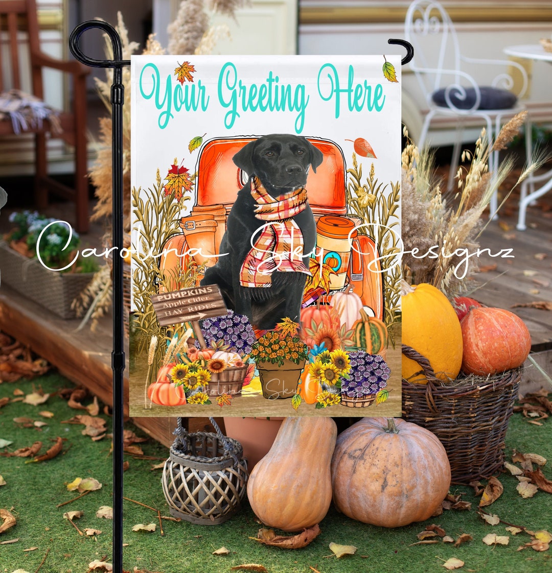 Personalized Black Lab Fall Garden Flag, Black Lab Autumn Garden Flag ...