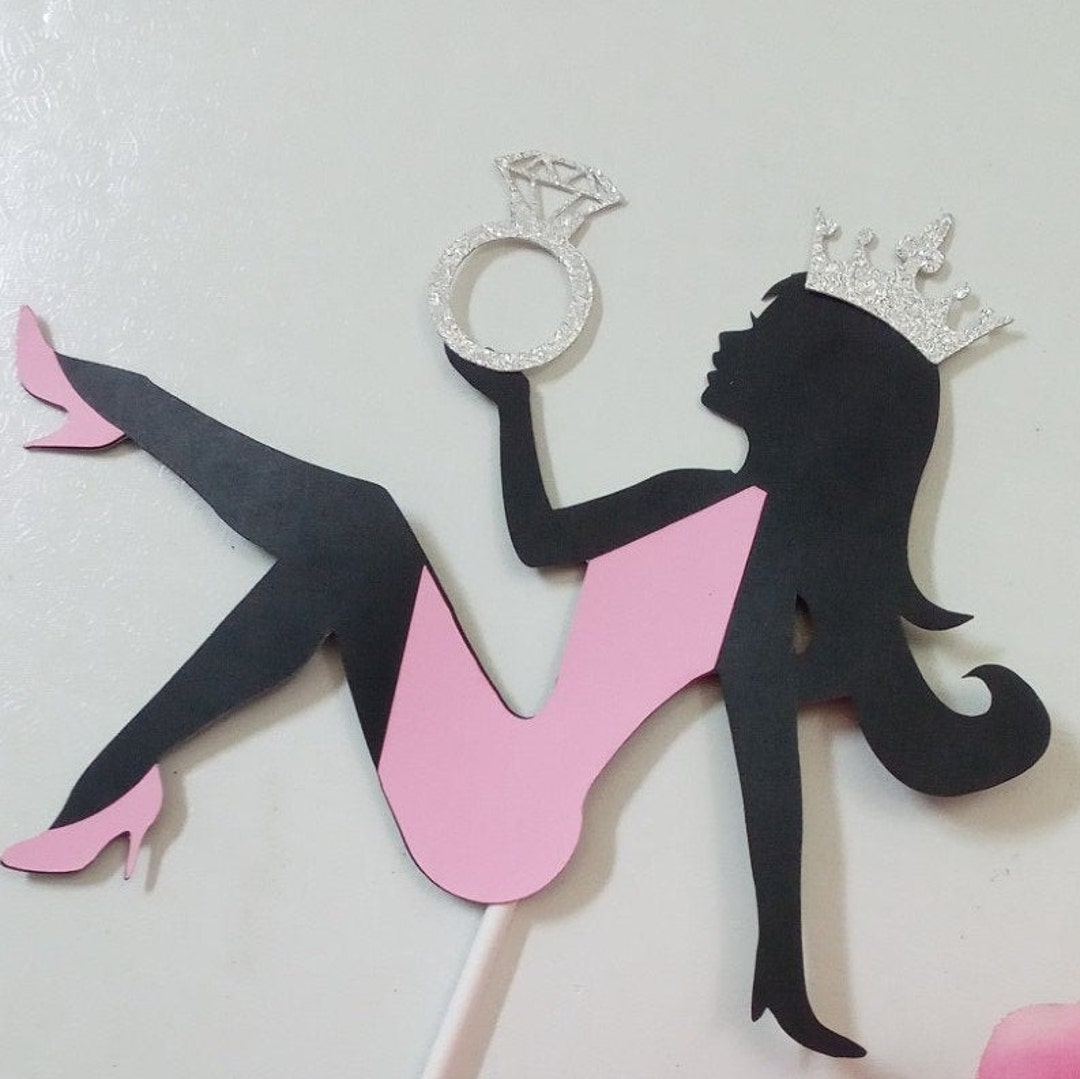 Sitting Lady Holding an Engagement Ring Cake Topper, Bridal Shower Cake ...