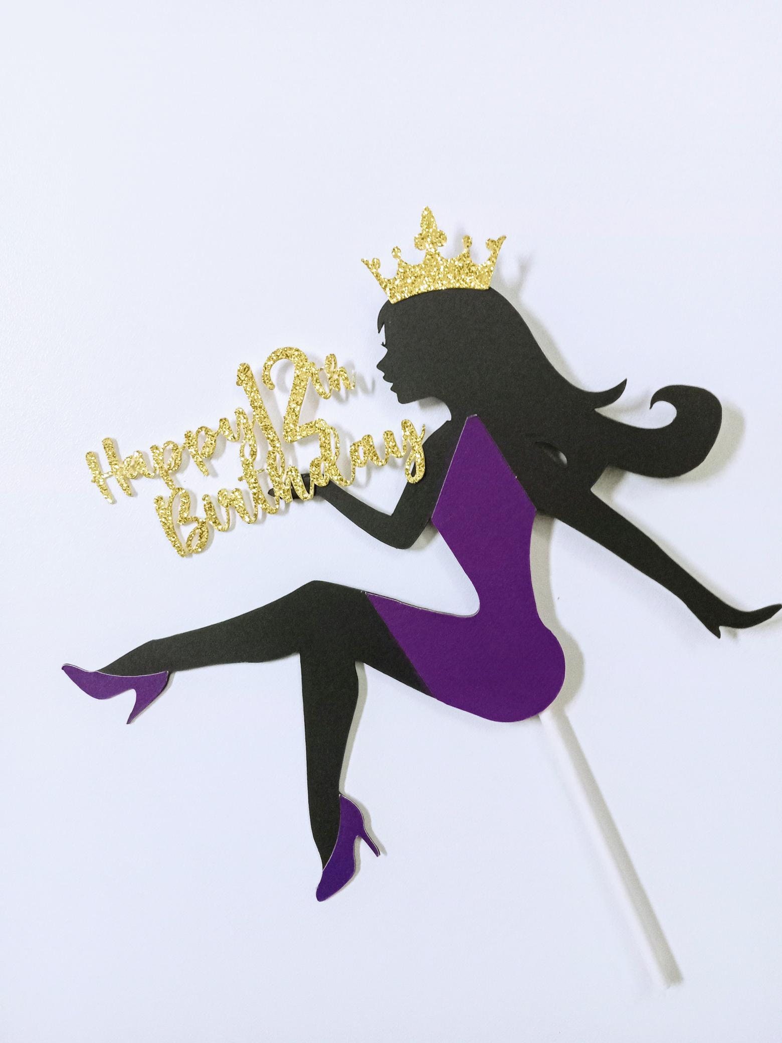 Happy Birthday Sitting Lady Cake Topper, Sitting Woman Cake Topper ...