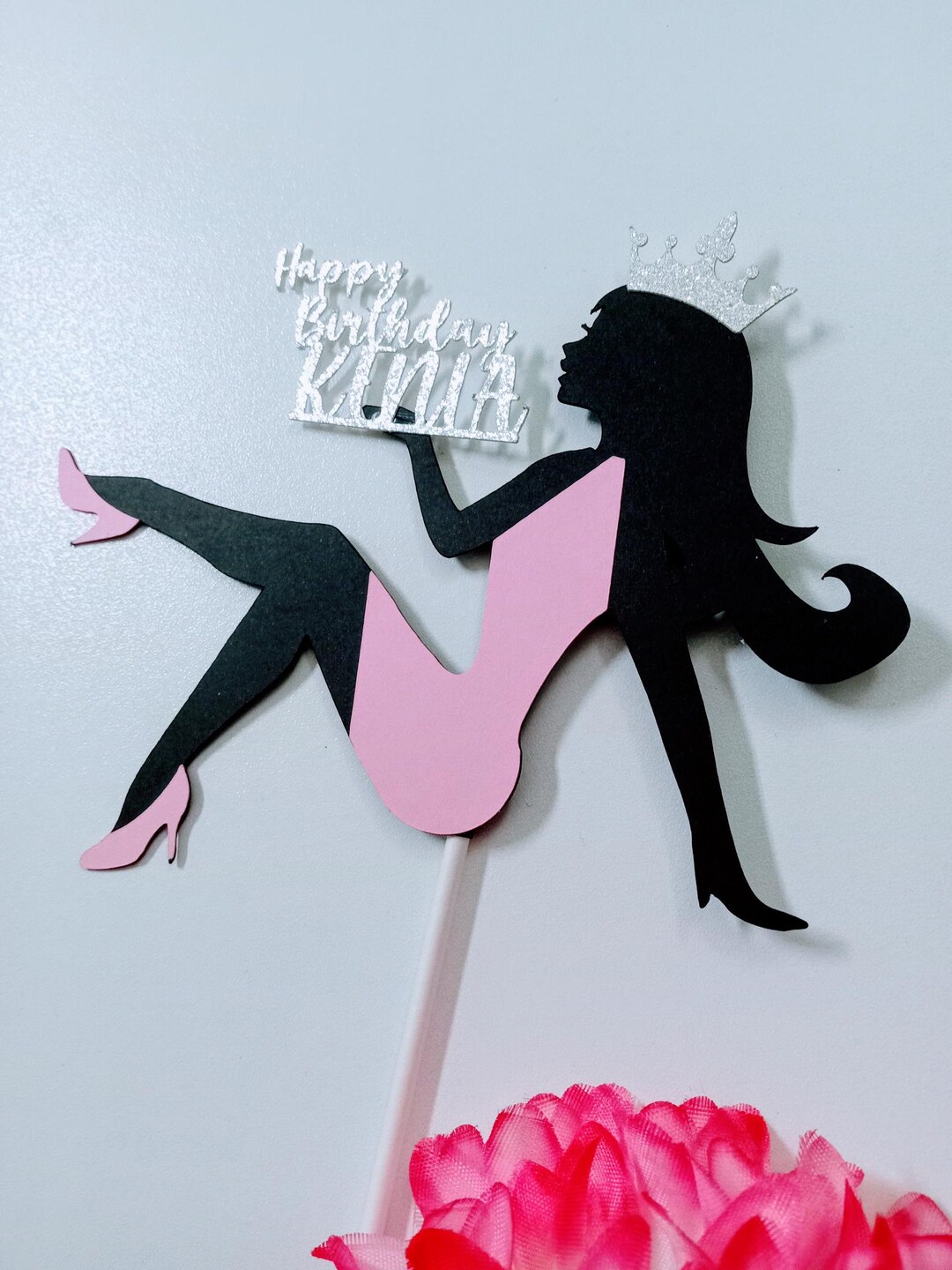 Happy Birthday With Name Sitting Lady Cake Topper, Custom Cake Topper ...