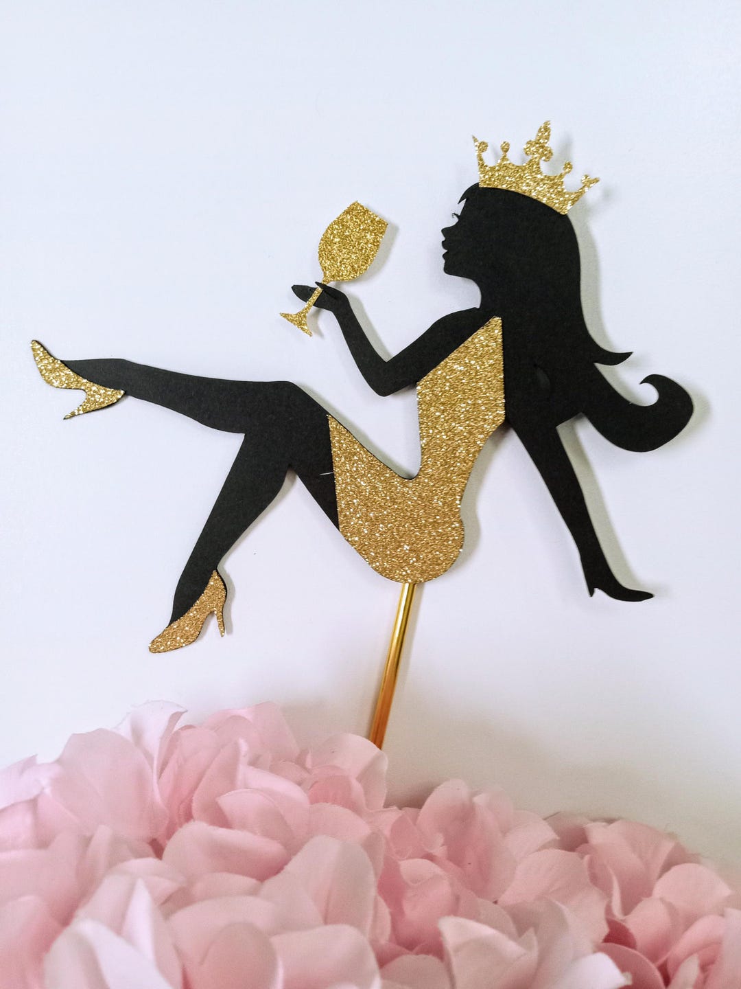 Sitting Girl Holding A Wine Glass Cake Topper, Glamour Girl Cake Topper ...