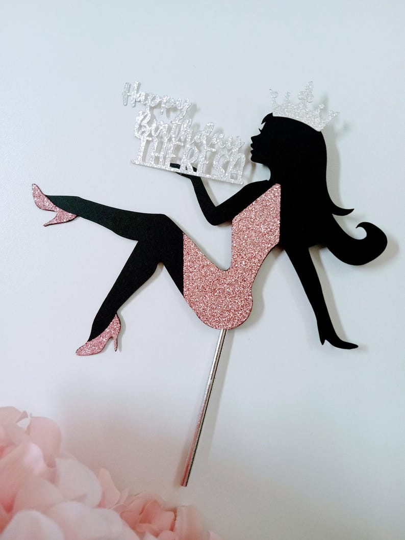 Happy Birthday With Name Sitting Lady Cake Topper, Custom Cake Topper ...