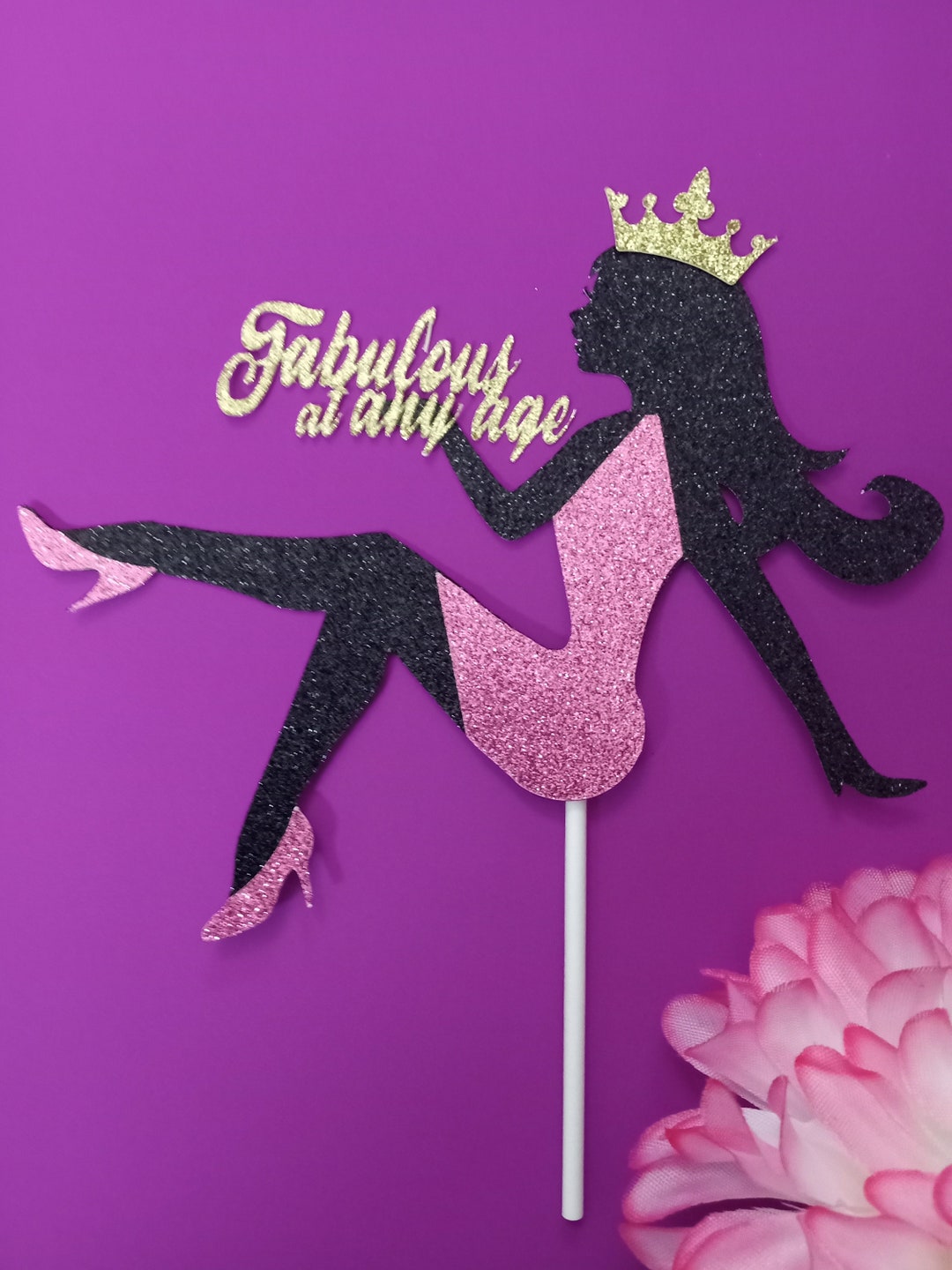 Glitter Sitting Lady Cake Topper, Glitter Fabulous at Any Age Cake ...