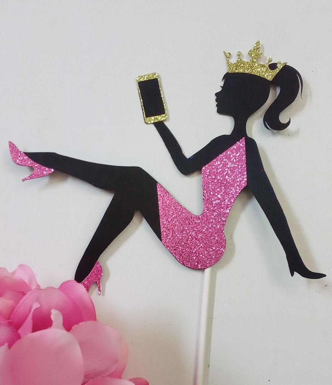 Sitting Lady With Cell Cake Topper, Sitting Lady Ponytail Cake Topper ...