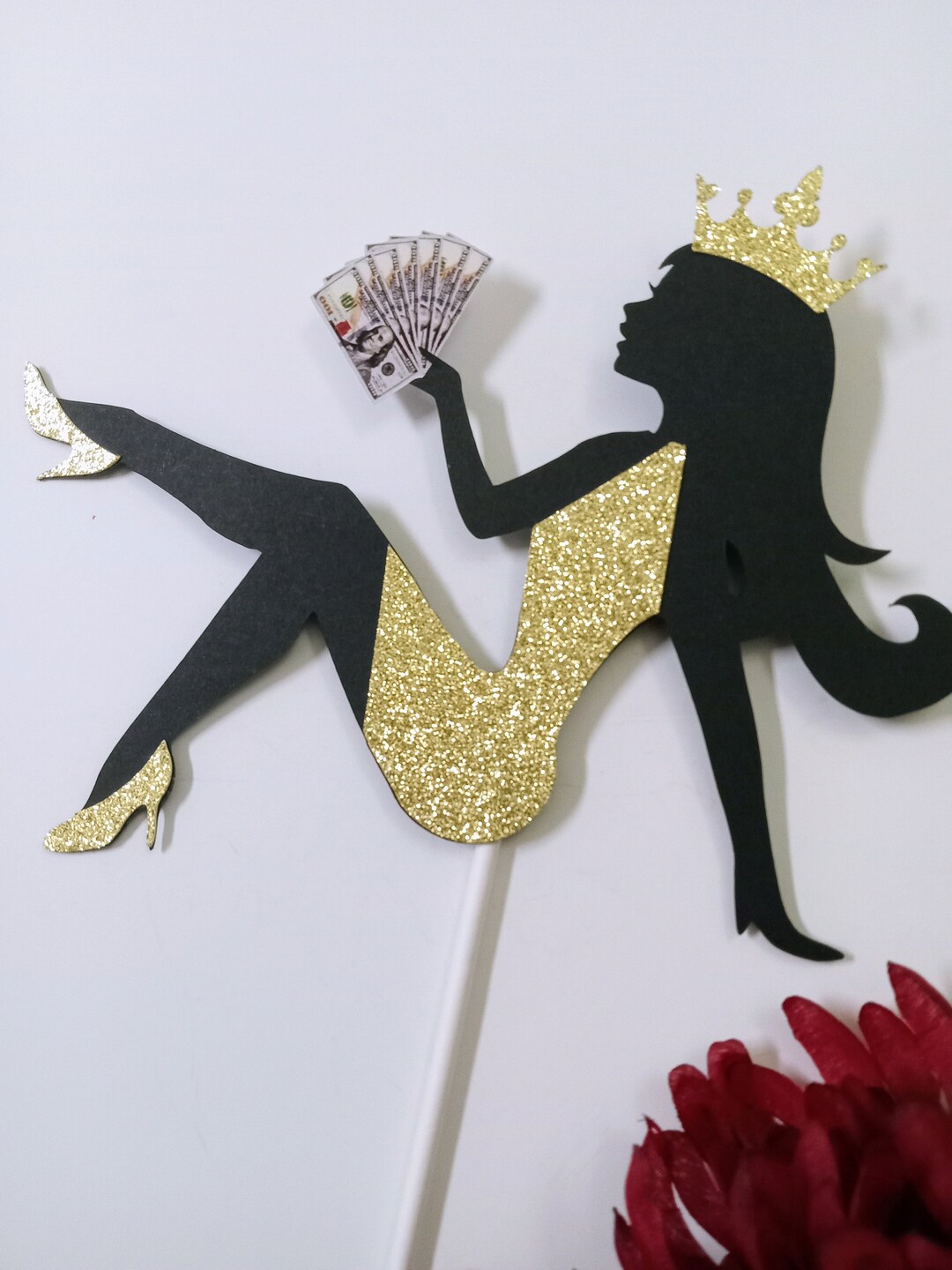 Sitting Lady Cake Topper, Sitting Lady Holding Dollar Bills Cake Topper ...