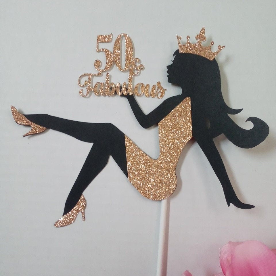50 & Fabulous Cake Topper, Sitting Lady Cake Topper, Sitting Woman Cake ...