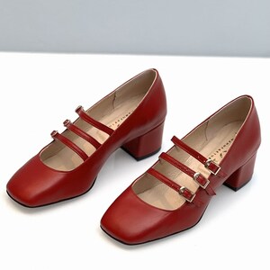 Leather Sandals for Women, Low Heel Pumps, Elegant Red Shoes With ...