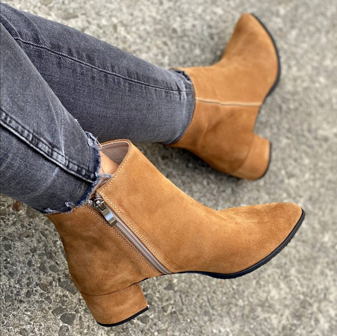 Women's Leather Ankle Boots, Low Ankle Boots, Camel Ankle Boots, Small ...