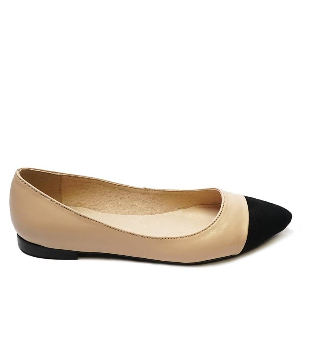 Lederpumps für Damen, Slip-on-Flats, spitze Ballerinas, zweifarbige ...